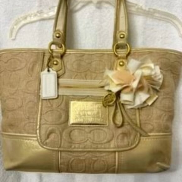 Coach | Bags | Coach Poppy Series Leather And Canvas Handbag In Tan And ...